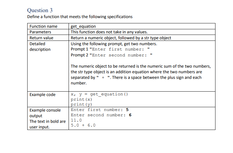 Solved Question 3 Define a function that meets the following | Chegg.com
