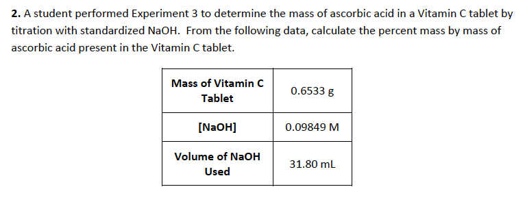 Solved 2. A student performed Experiment 3 to determine the | Chegg.com