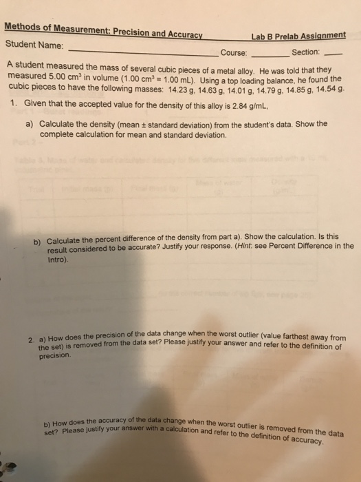 Solved a student measured the mass of several cubic pieces | Chegg.com
