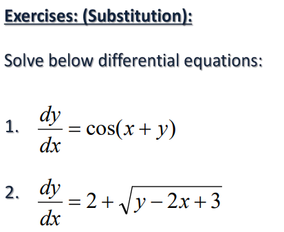 Solved Exercises: (Substitution): Solve below differential | Chegg.com