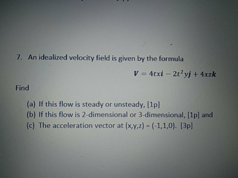 Solved 7. An idealized velocity field is given by the | Chegg.com