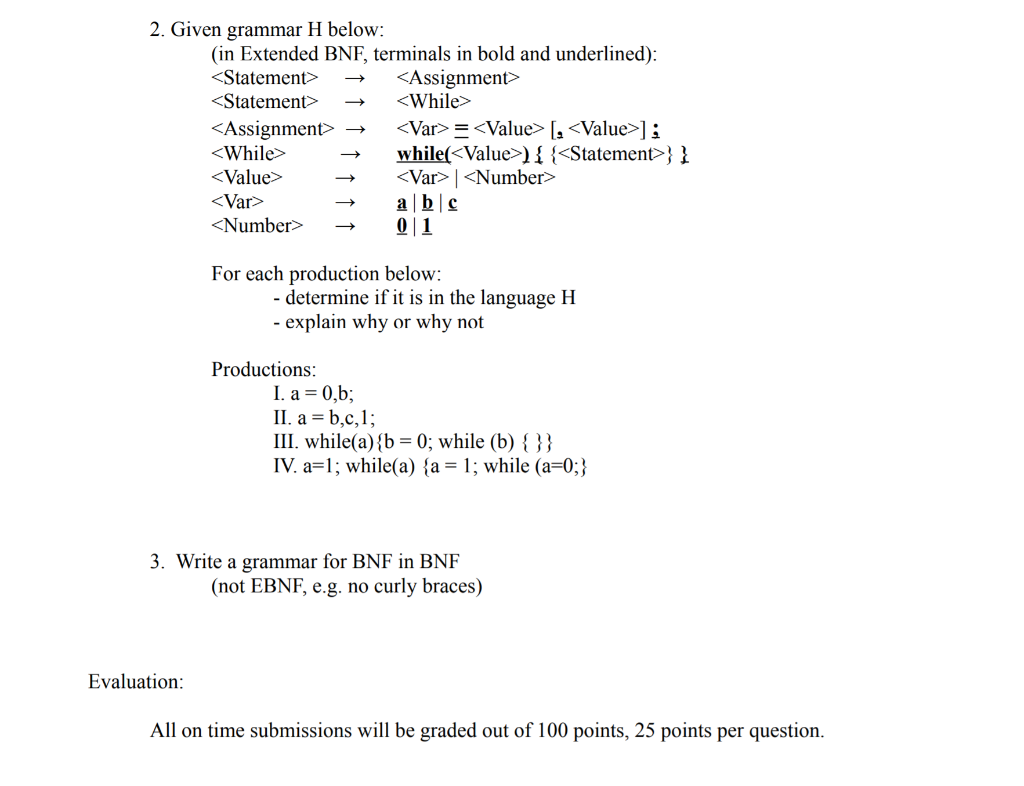 Solved Given grammar H below: (in Extended BNF, terminals in | Chegg.com