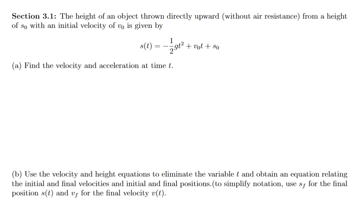 Solved Section 3.1: The height of an object thrown directly | Chegg.com