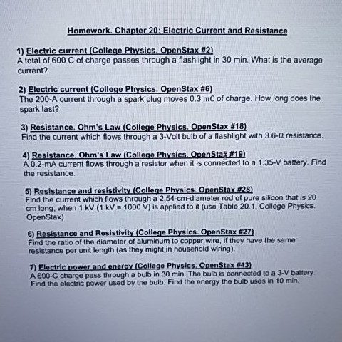 Solved Homowork Chapter 20- Electric Current and Resistance | Chegg.com