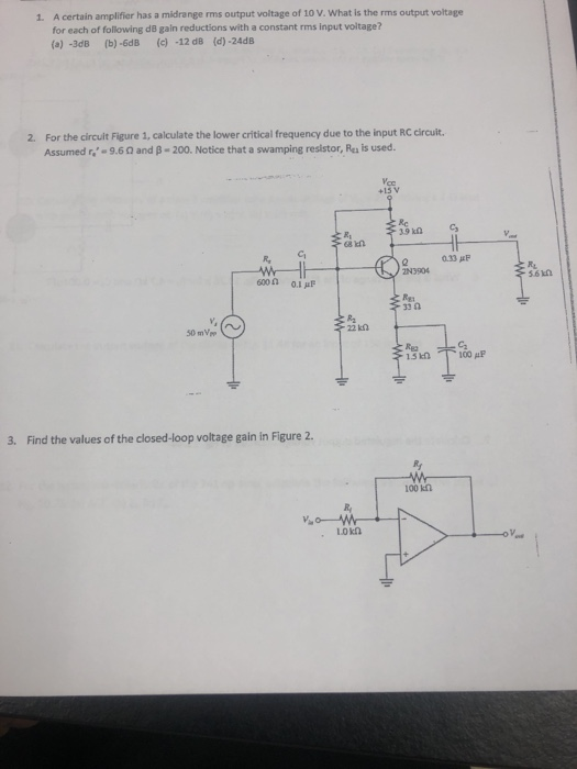 Solved A certain amplifier has a midrange rms output voltage | Chegg.com