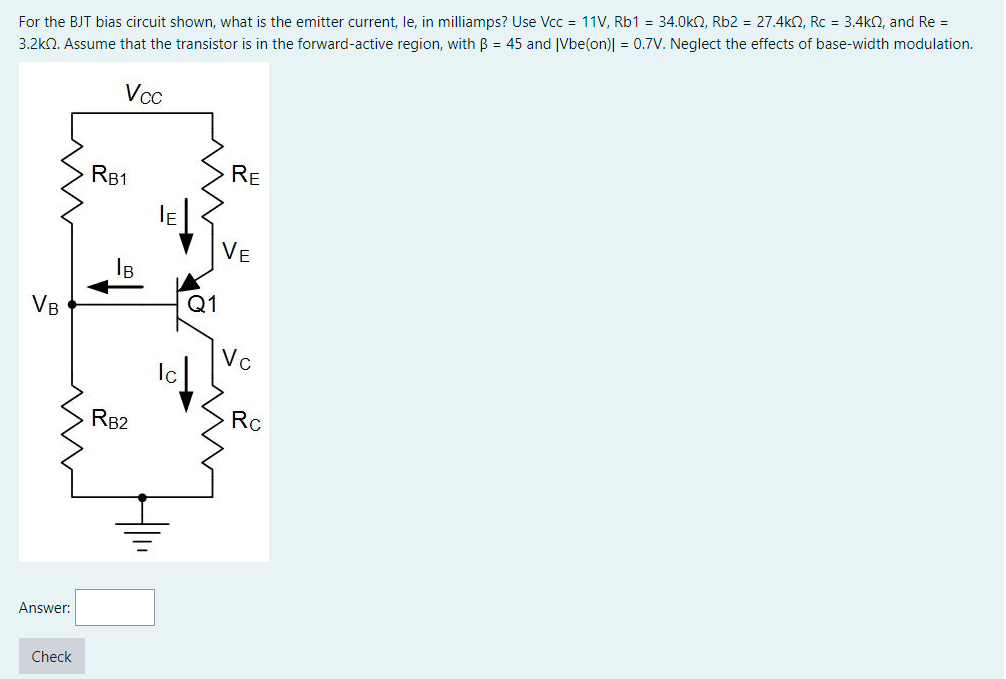 Solved For the BJT bias circuit shown, what is the emitter | Chegg.com