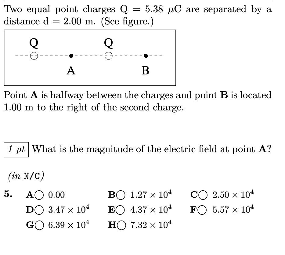 Solved Two equal point charges Q -5.38 uC are separated by a | Chegg.com