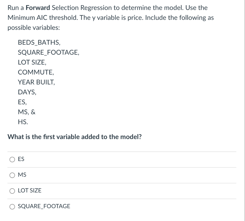 Run a Best Subsets Regression to find the best | Chegg.com