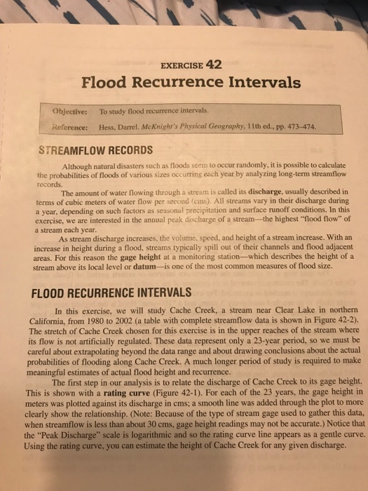 Solved EXERCISE 42 Flood Recurrence Intervals Objective: To | Chegg.com