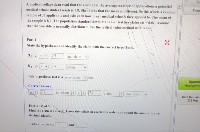 Solved Ta A medical college dean read that the claim that | Chegg.com