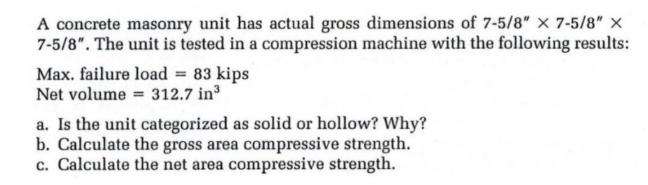 Solved A concrete masonry unit has actual gross dimensions | Chegg.com