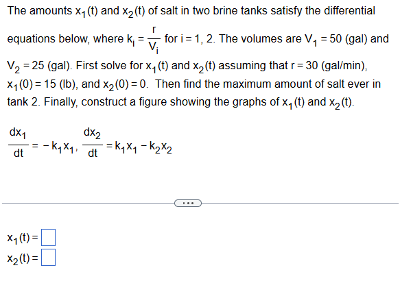 Solved The amounts x1(t) ﻿and x2(t) ﻿of salt in two brine | Chegg.com