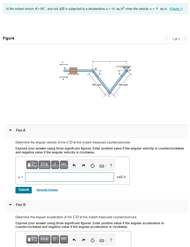 Solved At the instant shown, θ=60∘, and rod AB is subjected | Chegg.com