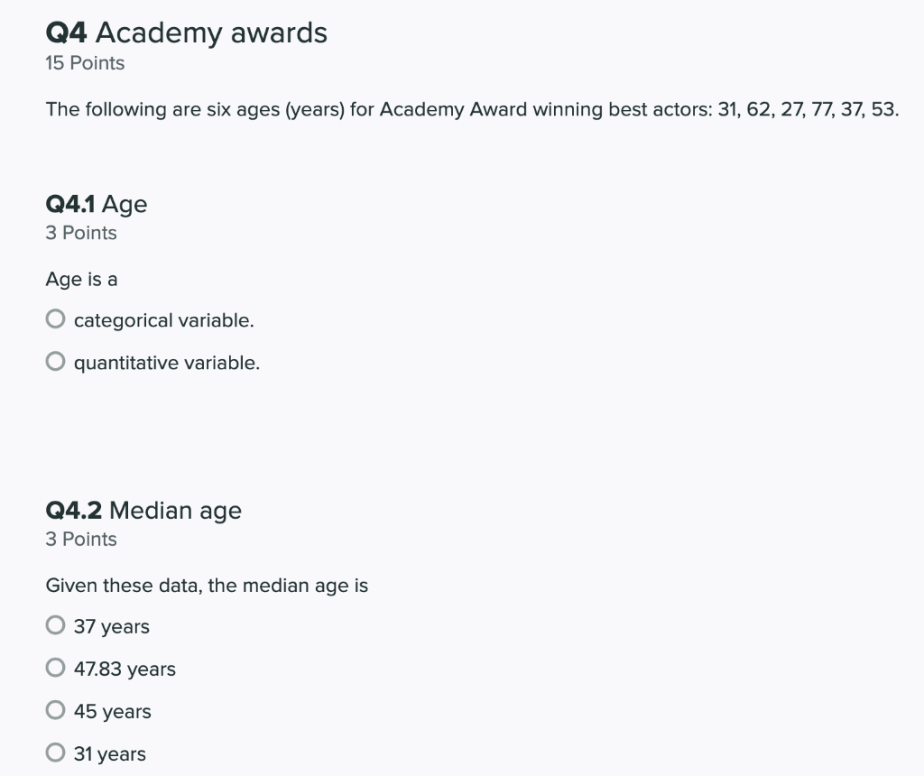 Solved Q4 Academy awards 15 Points The following are six | Chegg.com