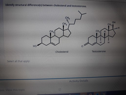 Solved Identify structural difference(s) between cholesterol | Chegg.com