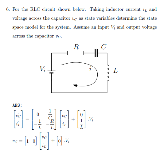 Solved 6. For the RLC circuit shown below. Taking inductor | Chegg.com