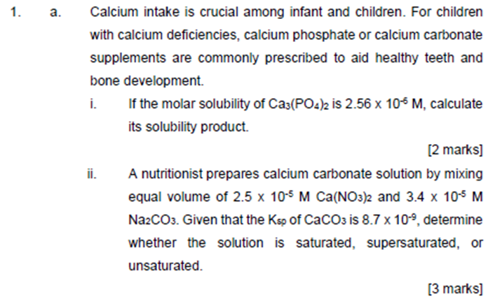 Solved 1. a. a. Calcium intake is crucial among infant and | Chegg.com