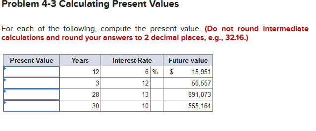 Solved For each of the following, compute the present value. | Chegg.com