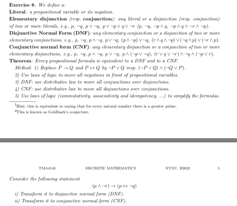 Solved Exercise 8. We define a: Literal: a propositional | Chegg.com