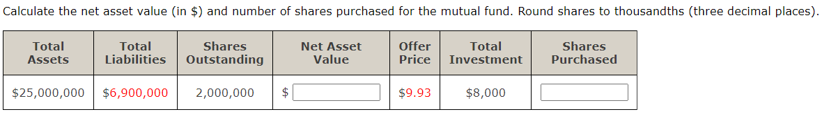 Solved Calculate the net asset value (in \$) and number of | Chegg.com