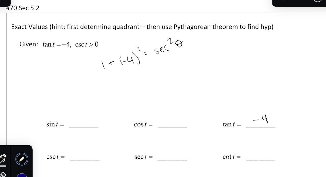 Solved Exact Values (hint: first determine quadrant - then | Chegg.com
