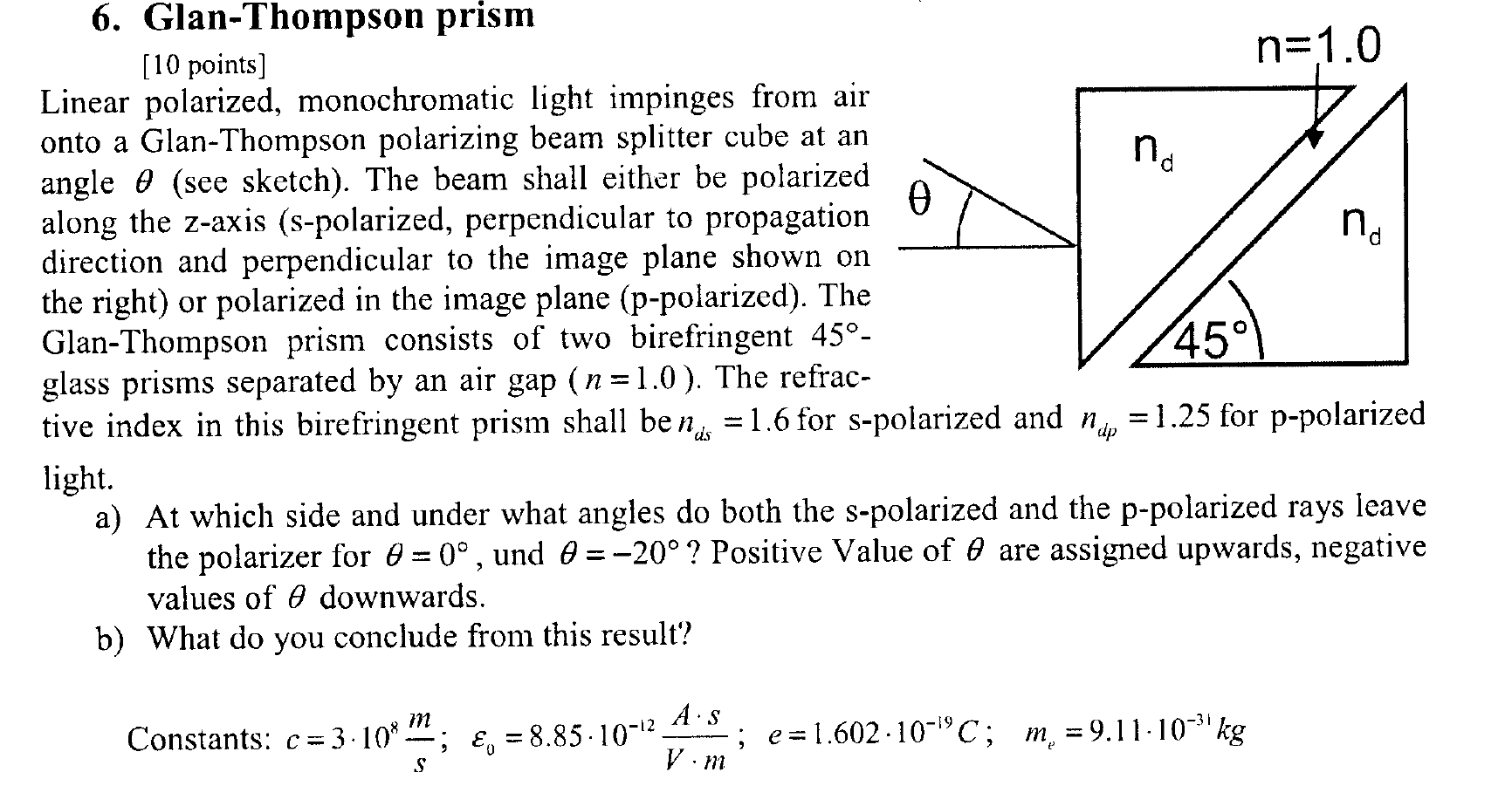 Solved 6. Glan-Thompson prism [10 points] Linear polarized, | Chegg.com