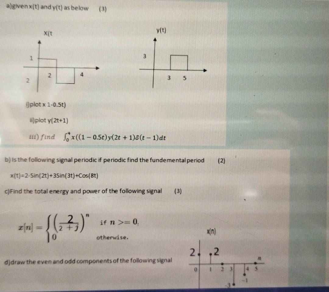 Solved a)given x(t) and y(t) as below (3) X(t y(t) 1 3 2. 4 | Chegg.com