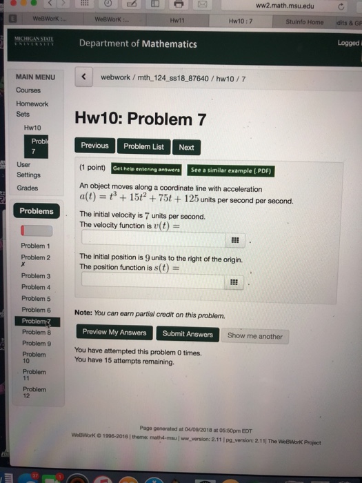 Solved ww2.math.msu.edu Hw11 Hw10:7 Stulnfo Home dits & GP | Chegg.com