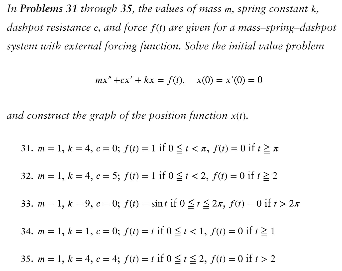 Solved In Problems 31 through 35, the values of mass m, | Chegg.com