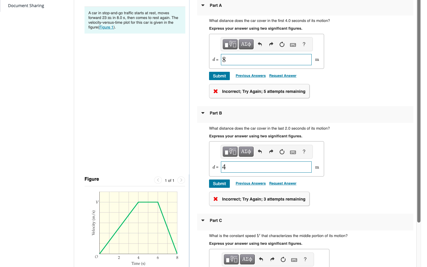 Solved Document Sharing A car in stop-and-go traffic starts | Chegg.com