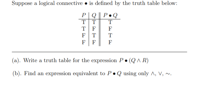 Solved Suppose a logical connective • is defined by the | Chegg.com