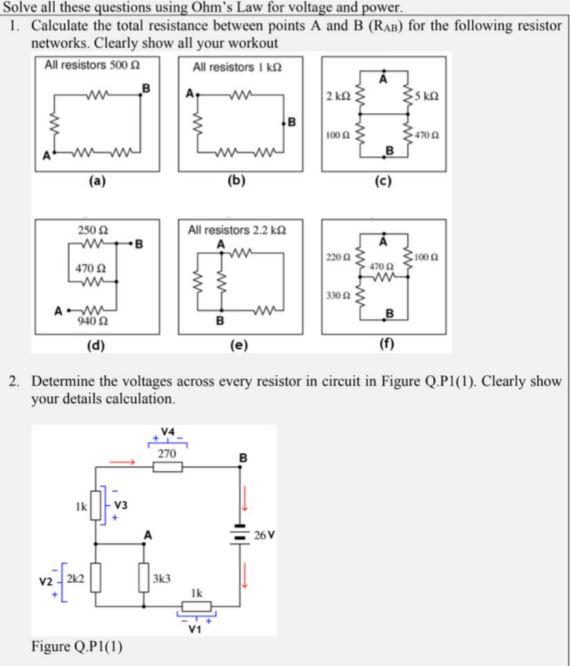 Solved Solve all these questions using Ohm's Law for voltage | Chegg.com