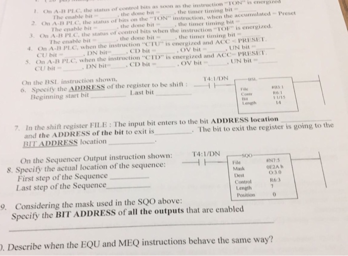 Solved 1 On A-B PL.C the status of control bits as soon as | Chegg.com