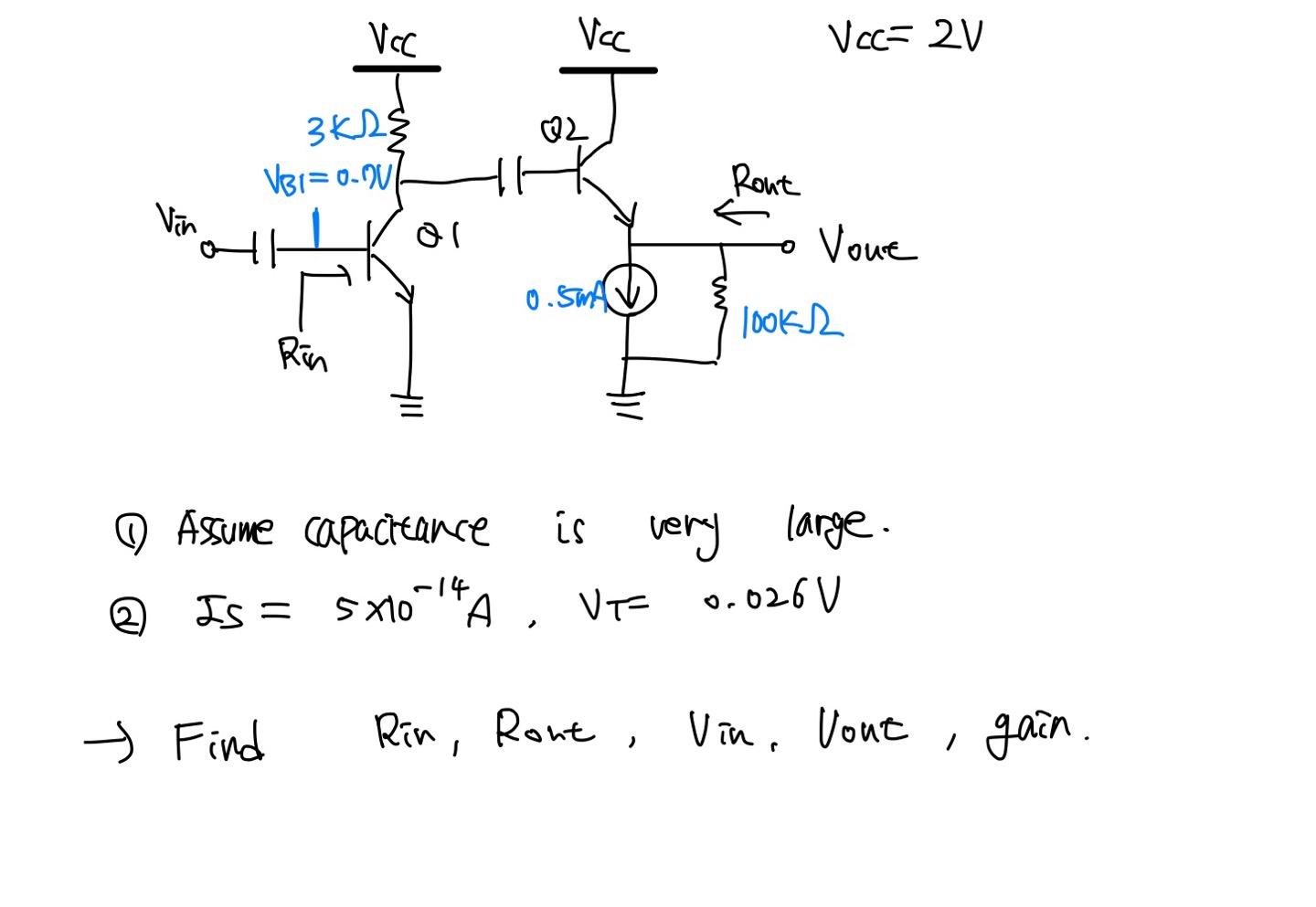 Solved V cc Vcc Vac= 2V 02] ♡ 3.28 V81=0.00 al Rout Vir Voue | Chegg.com