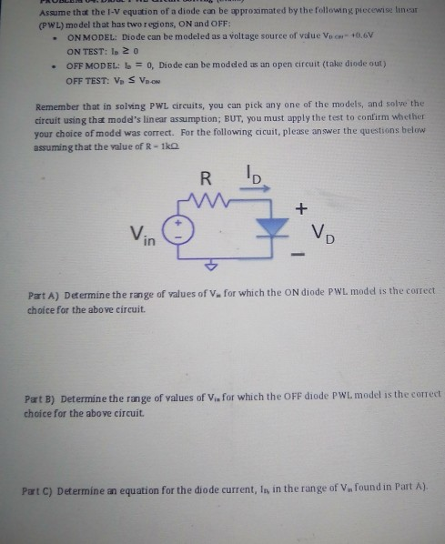 Solved Assume that the 1-V equation of a diode can be | Chegg.com