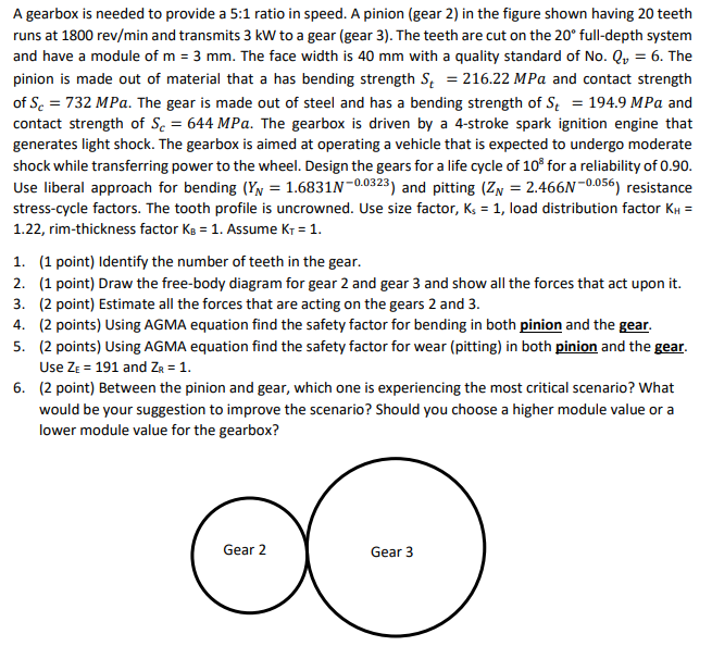 Solved A gearbox is needed to provide a 5:1 ratio in speed. | Chegg.com