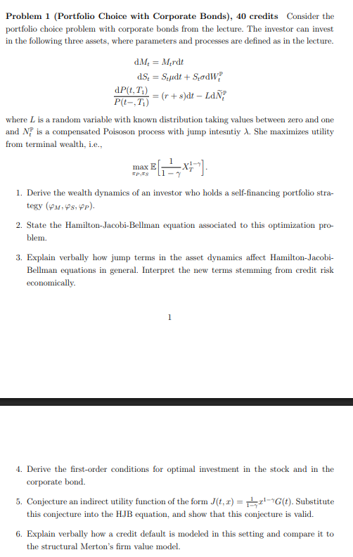 Solved Problem 1 (Portfolio ﻿Choice with Corporate | Chegg.com
