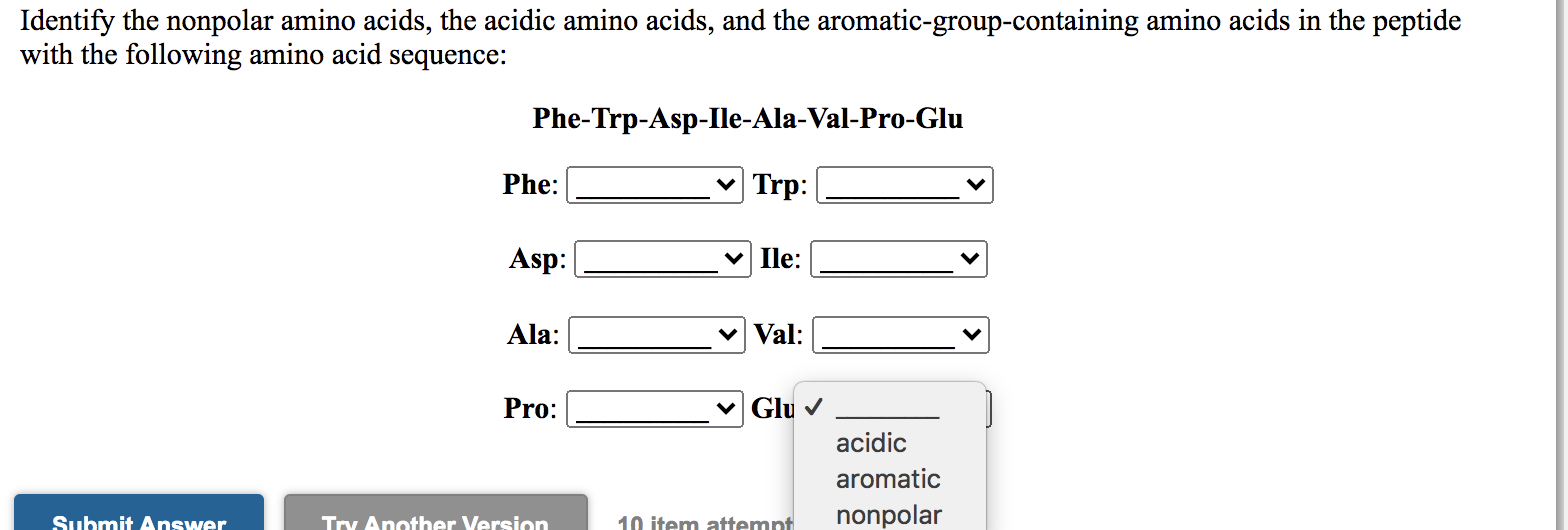 Solved Identify the nonpolar amino acids, the acidic amino | Chegg.com