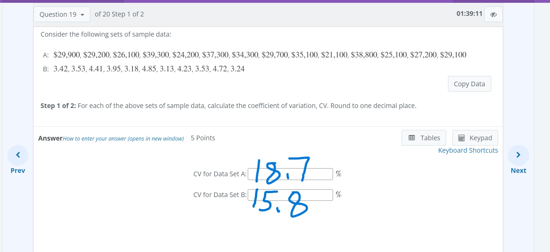 Solved Consider the following sets of sample data: A: | Chegg.com