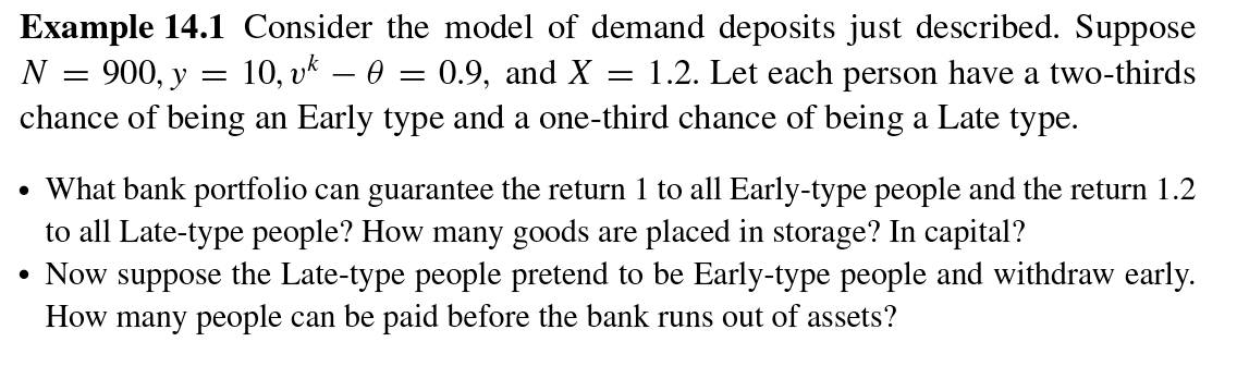 Solved Example 14.1 Consider the model of demand deposits | Chegg.com