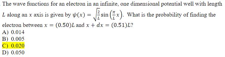 Solved The wave functions for an electron in an infinite, | Chegg.com