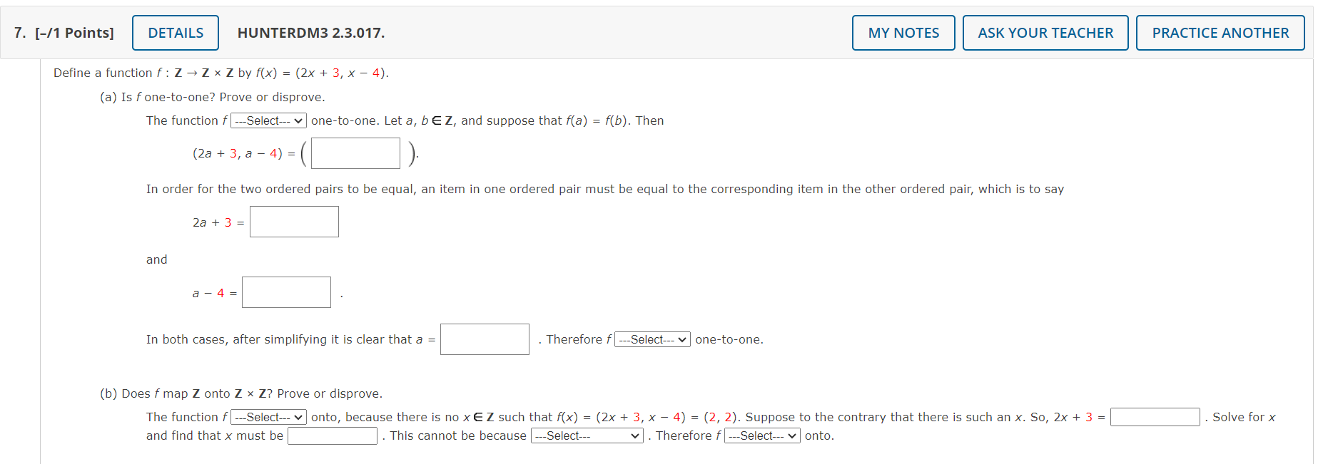 Solved fine a function f:Z→Z×Z by f(x)=(2x+3,x−4). (a) Is f | Chegg.com