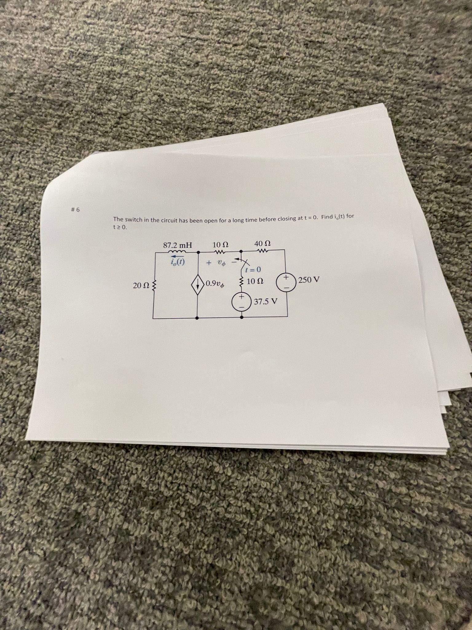 Solved The switch in the circuit has been open for a long | Chegg.com