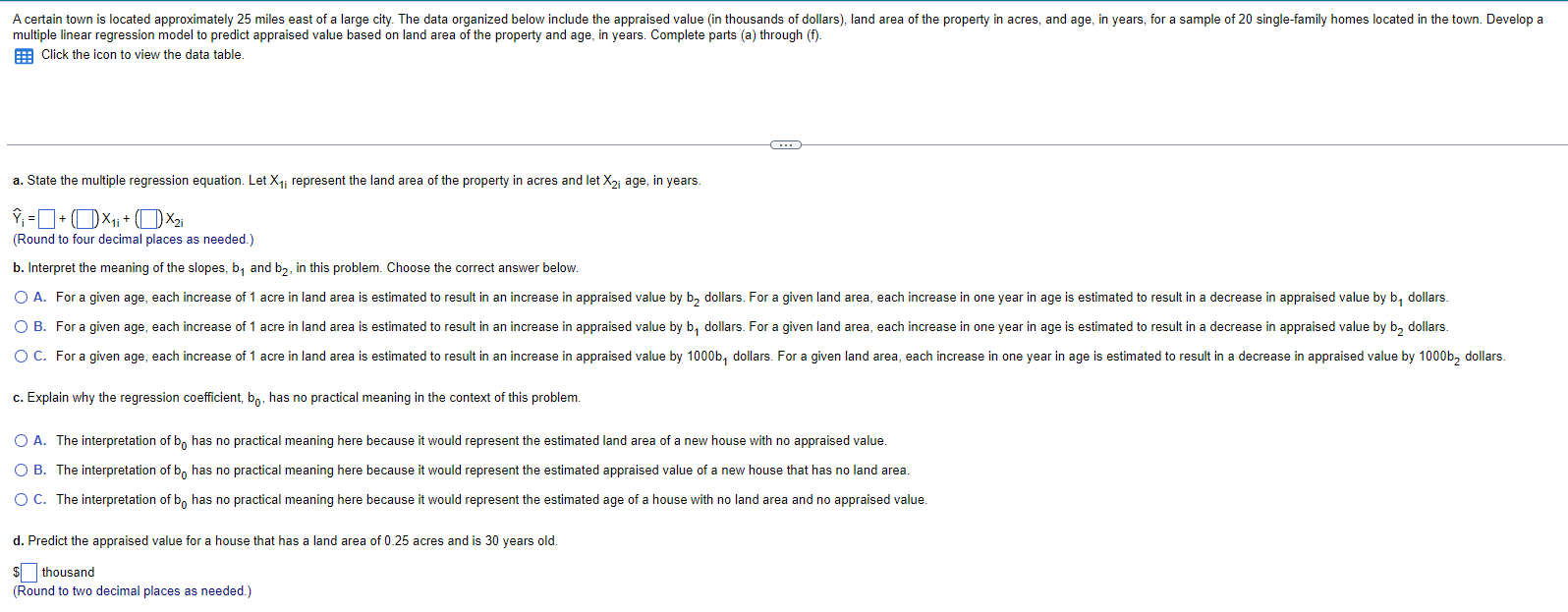 Solved multiple linear regression model to predict appraised | Chegg.com