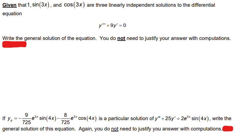 Solved Given that 1,sin(3x), and cos(3x) are three linearly | Chegg.com