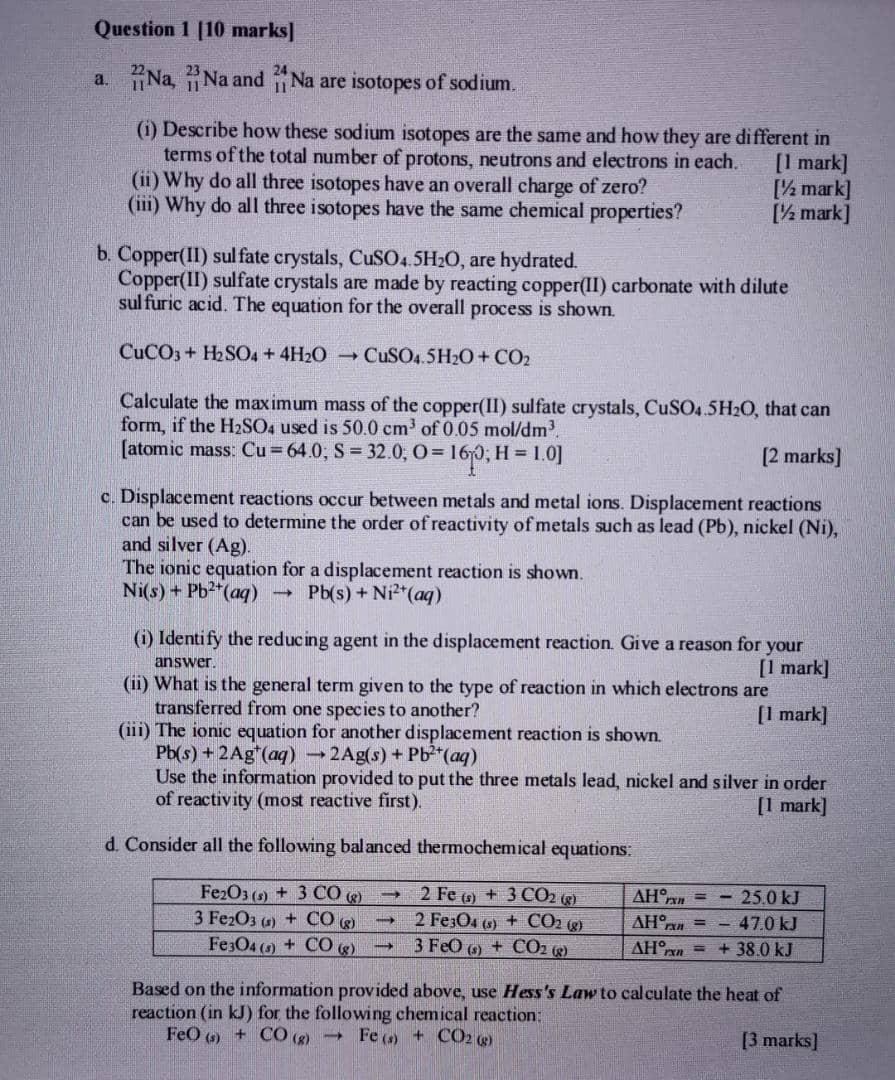 Solved Question 1 |10 marks] a. Na, Na and 1 Na are isotopes | Chegg.com