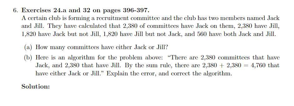 Solved 6. Exercises 24.a and 32 on pages 396−397. A certain | Chegg.com