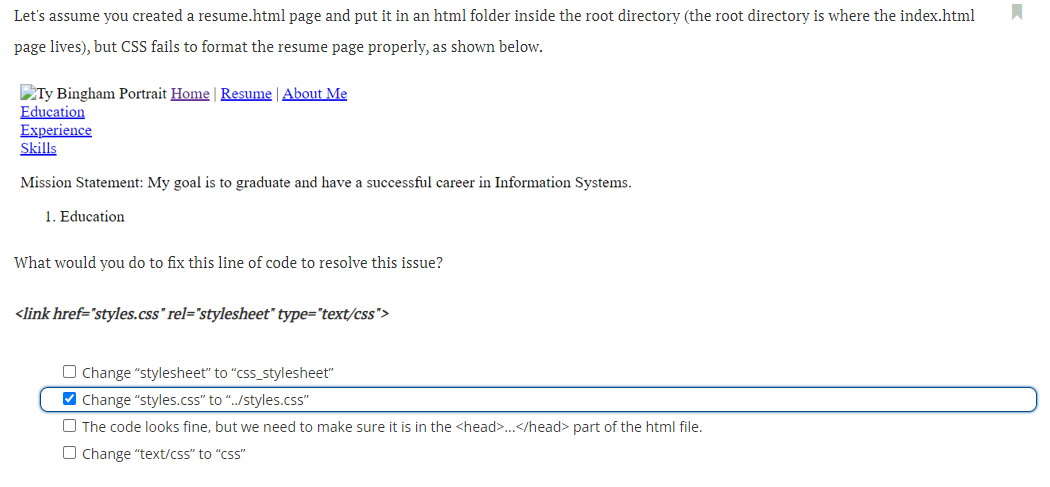 Solved Let's assume you created a resume.html page and put | Chegg.com