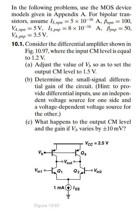 Solved In the following problems, use the MOS device models | Chegg.com