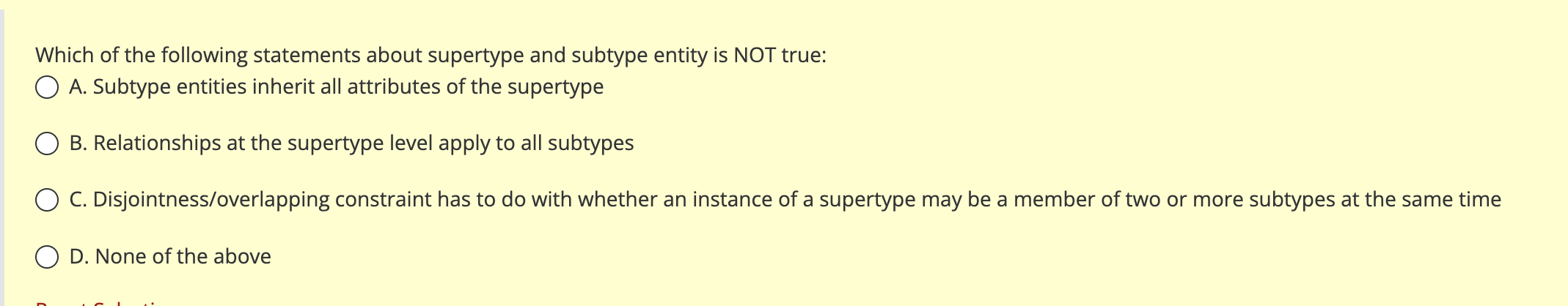 Solved Which of the following statements about supertype and | Chegg.com
